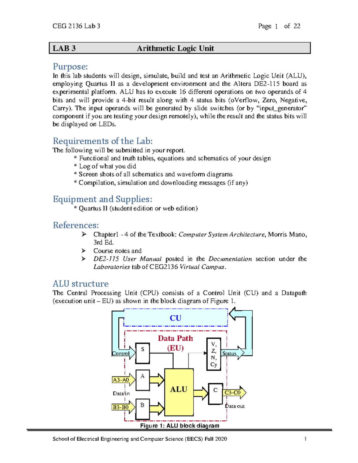 CEG2136 F2020 Lab3 Doc - Lab 3, Lab Manual/Instructions - School of ...