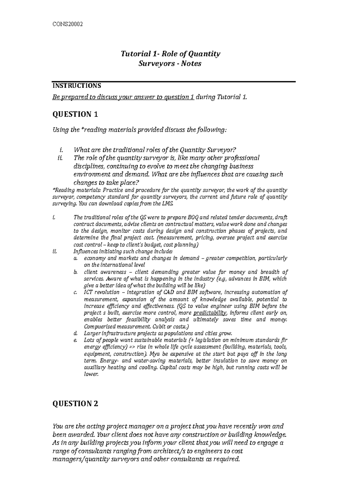 CONS2000 2 Tute 1a - Notes - CONS Tutorial 1- Role of Quantity ...