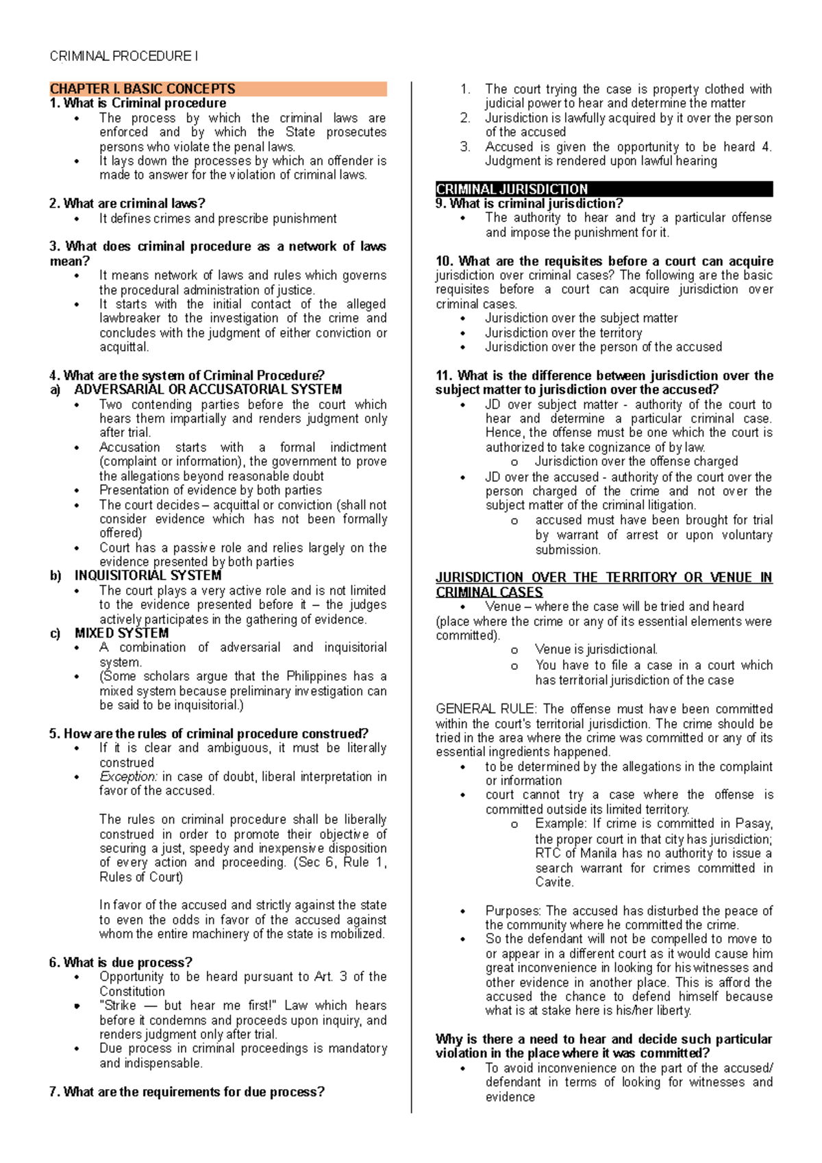Crim-Pro-Notes - Crim Pro Notes - CHAPTER I. BASIC CONCEPTS What is ...