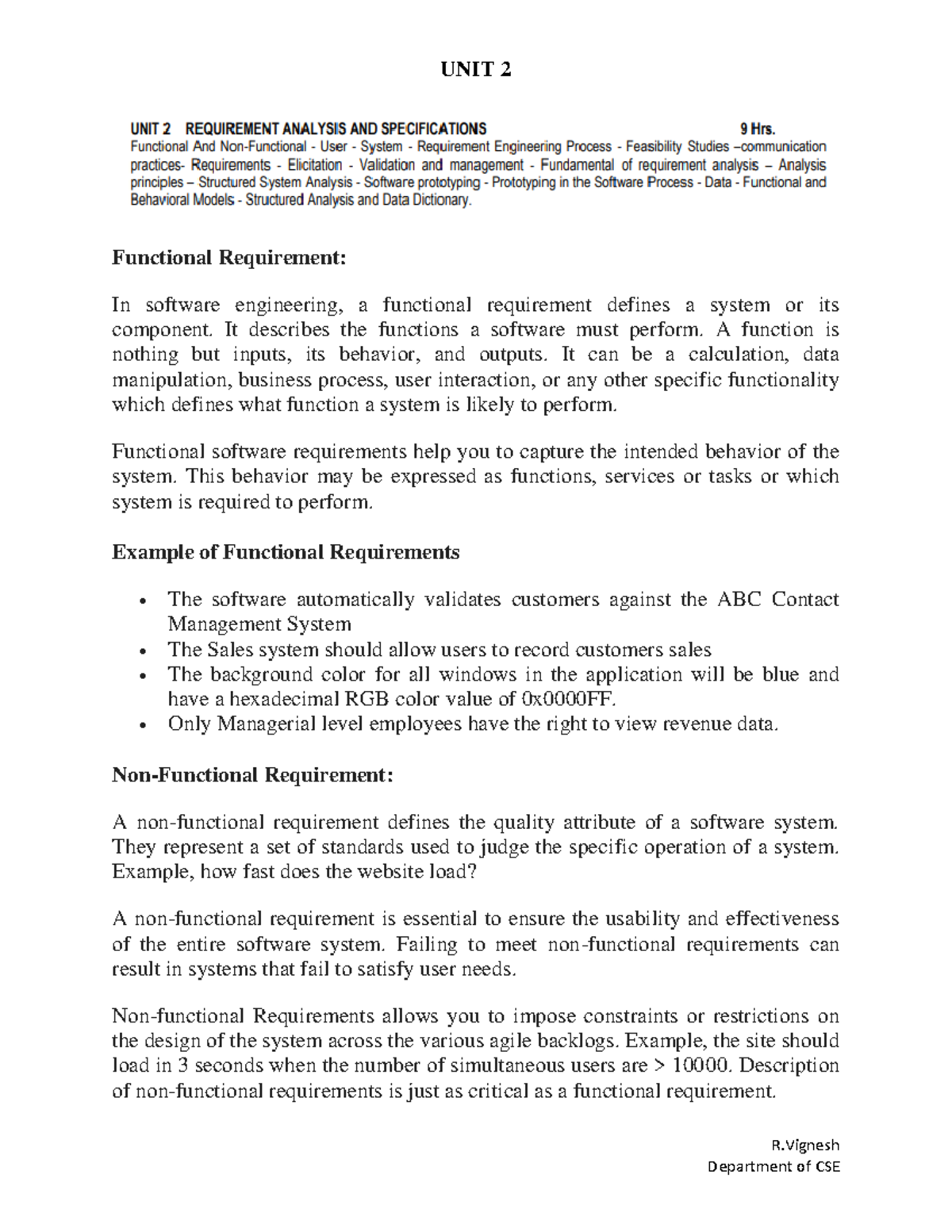 UNIT 2 - KJSACKJAC - R Functional Requirement: In software engineering ...