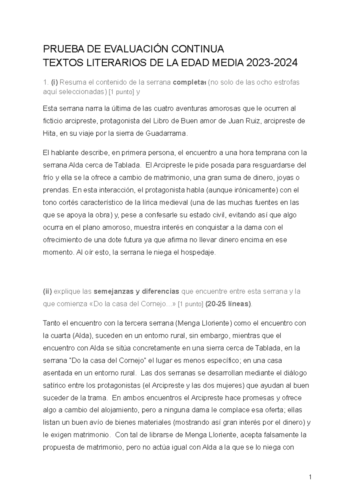 PEC TLEM 2023-2024 (nota=10) - PRUEBA DE EVALUACIÓN CONTINUA TEXTOS LITERARIOS DE LA EDAD MEDIA ...