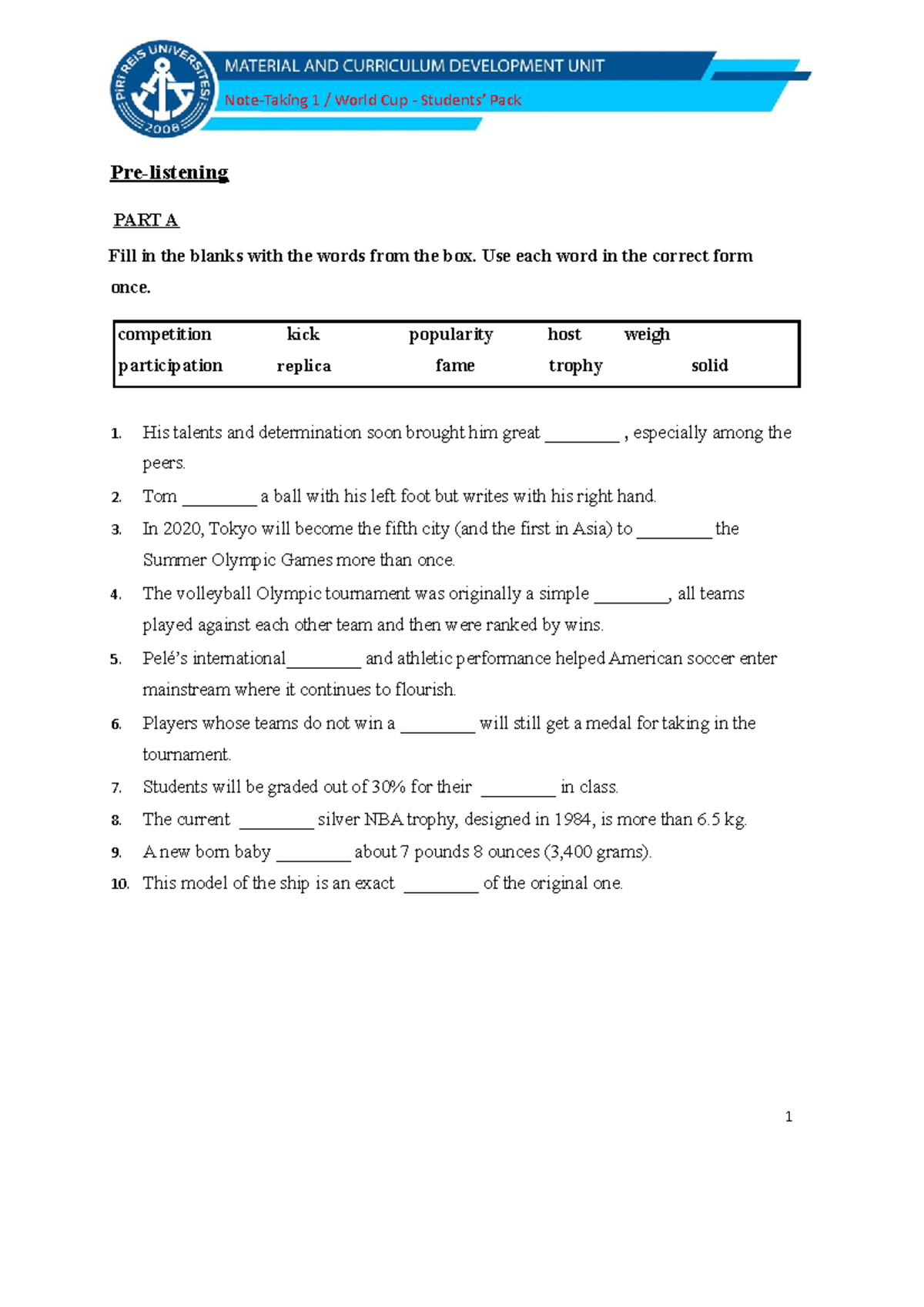 Note-taking 1 World Cup SP - Note-Taking 1 / World Cup - Students’ Pack ...