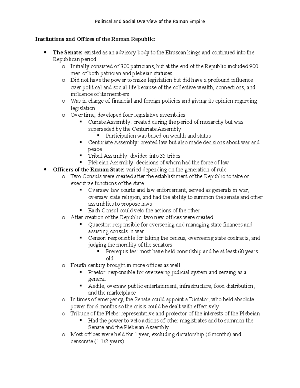 Political Social Overview of the Roman Empire - Institutions and ...