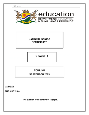 GR 12 Tourism 2023 LAST PUSH Revision Booklet Ecdoe - TOURISM GRADE 12 ...