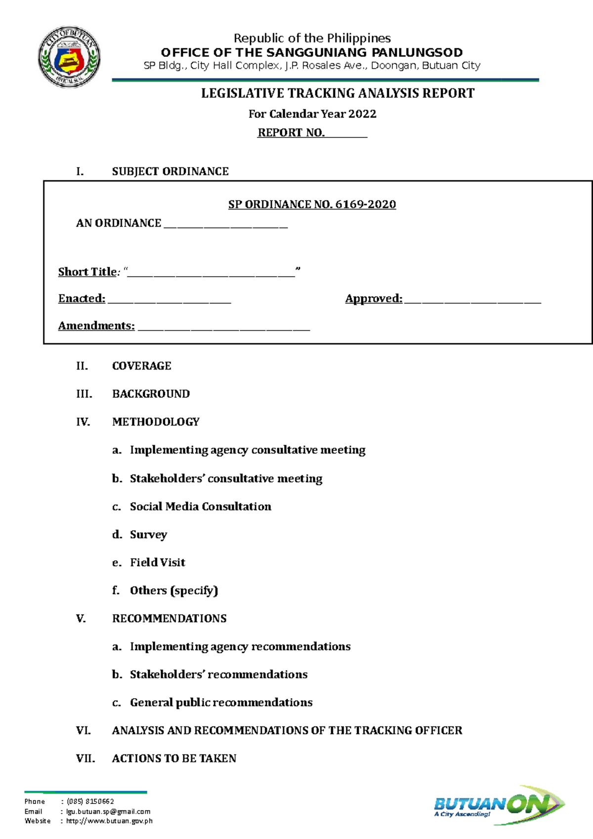 Proposed Legislative Tracking Analysis Report - Republic of the ...