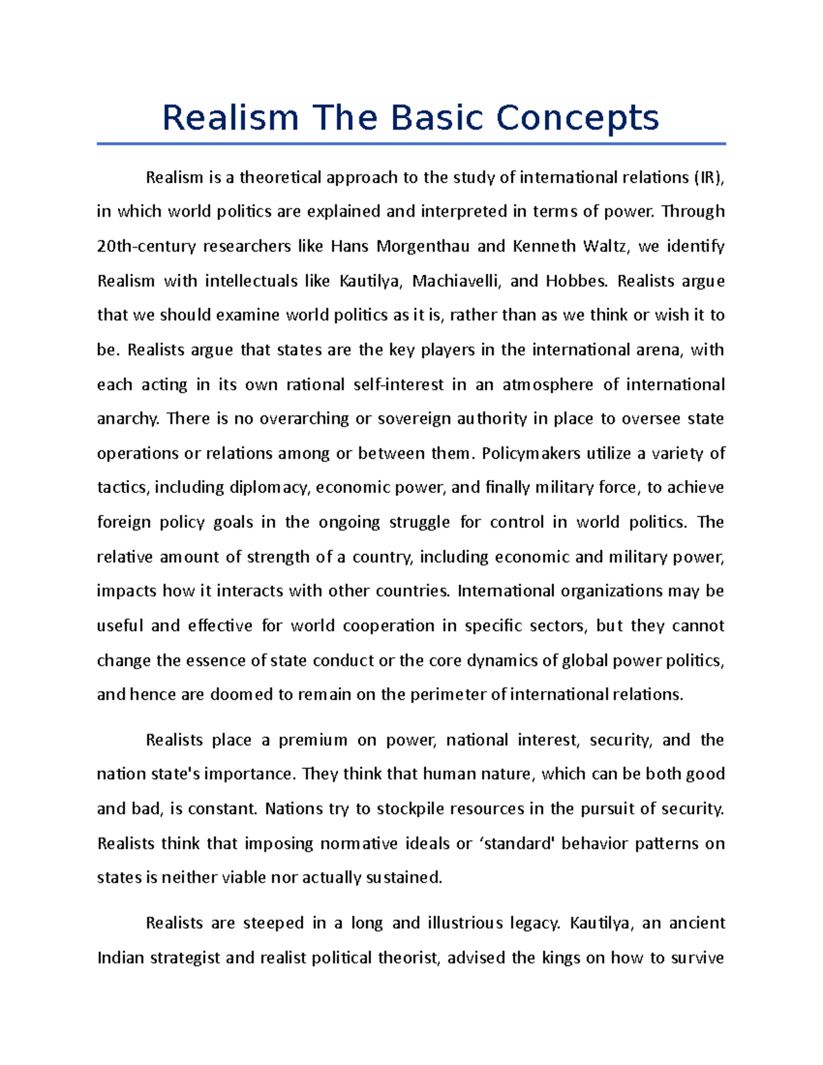 Realism The Basic Concepts - Realism The Basic Concepts Realism is a ...