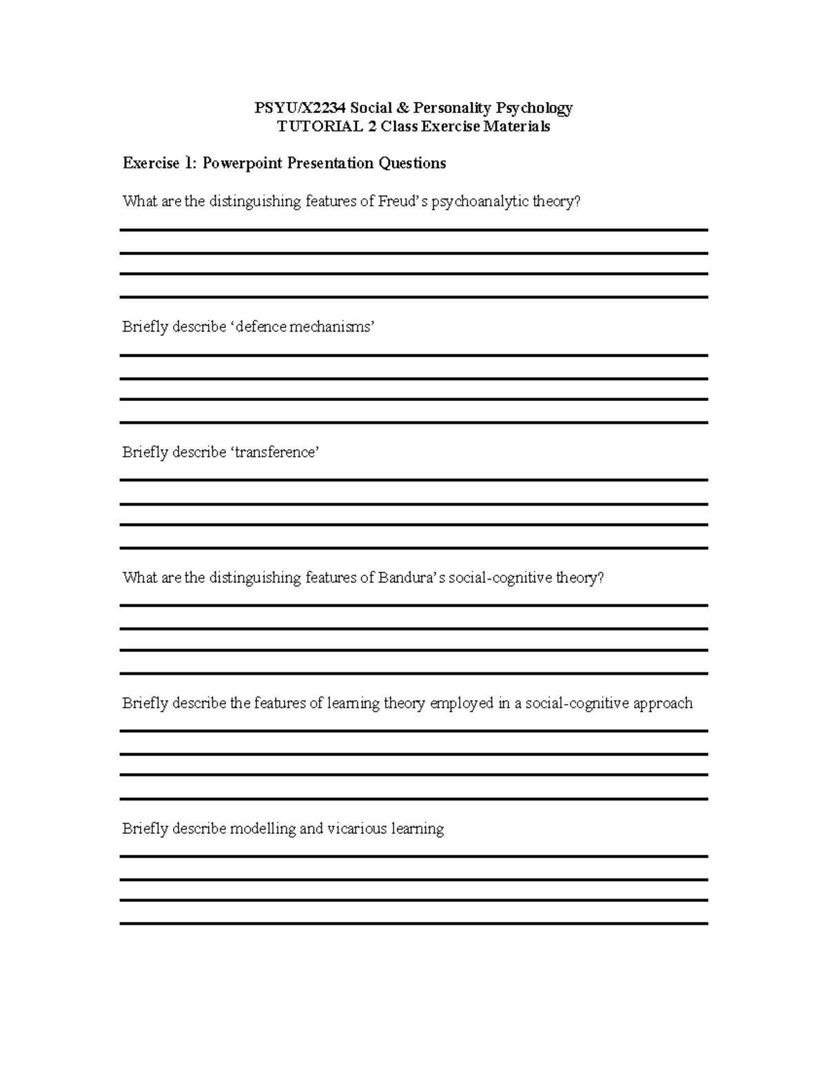 2234 tut 2 - tut 2 - PSYU/X2234 Social & Personality Psychology ...