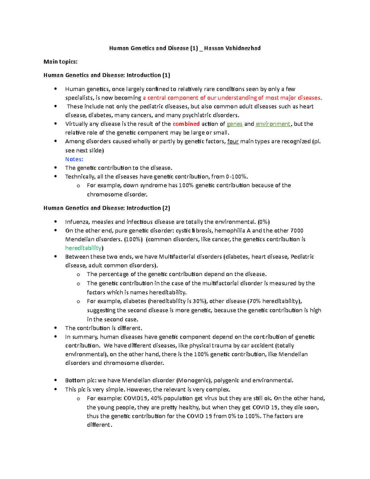 Human genetics and disease I note - Human Genetics and Disease (1 ...