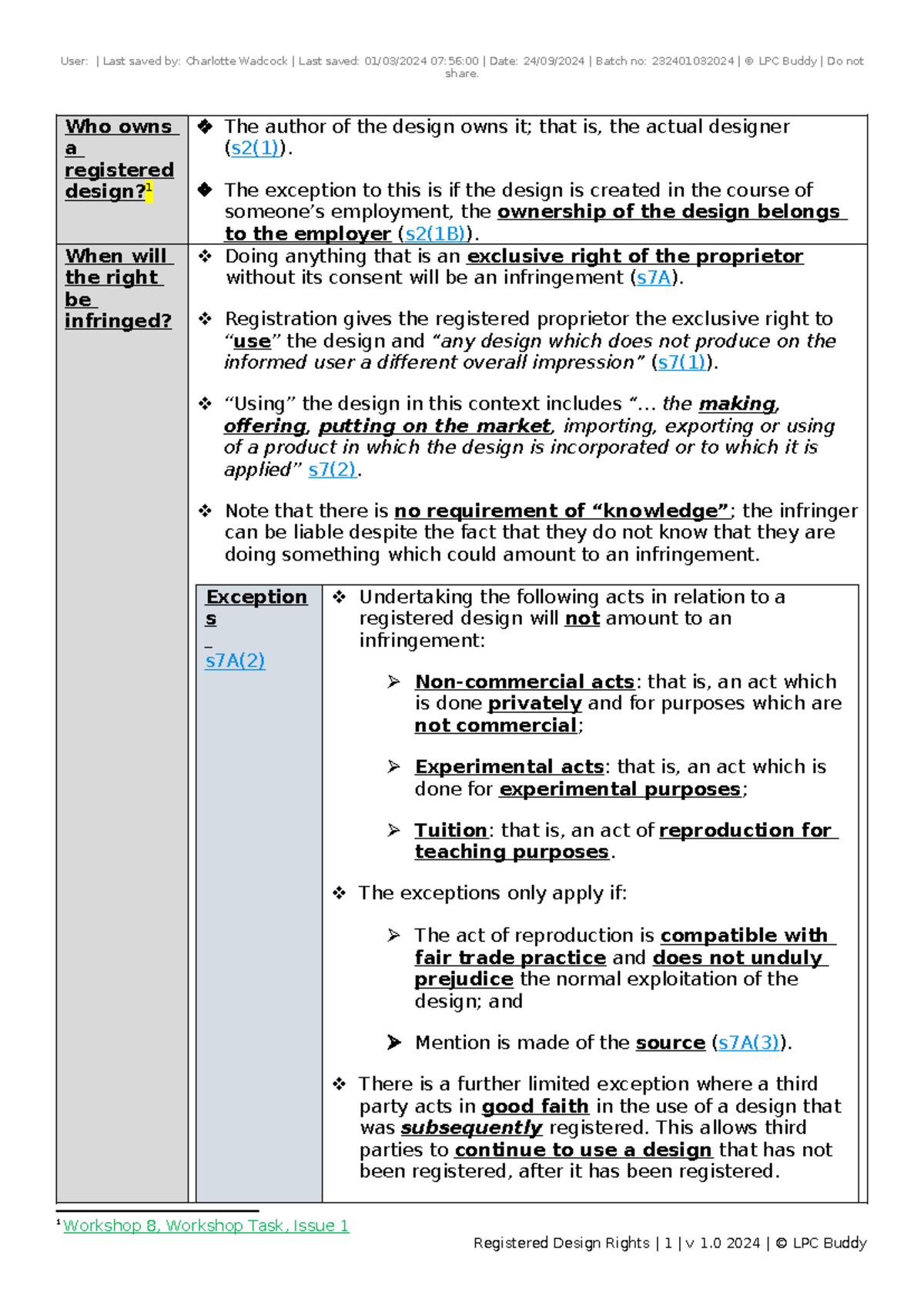 2. Registered Design Rights - User: | Last saved by: Charlotte Wadcock ...