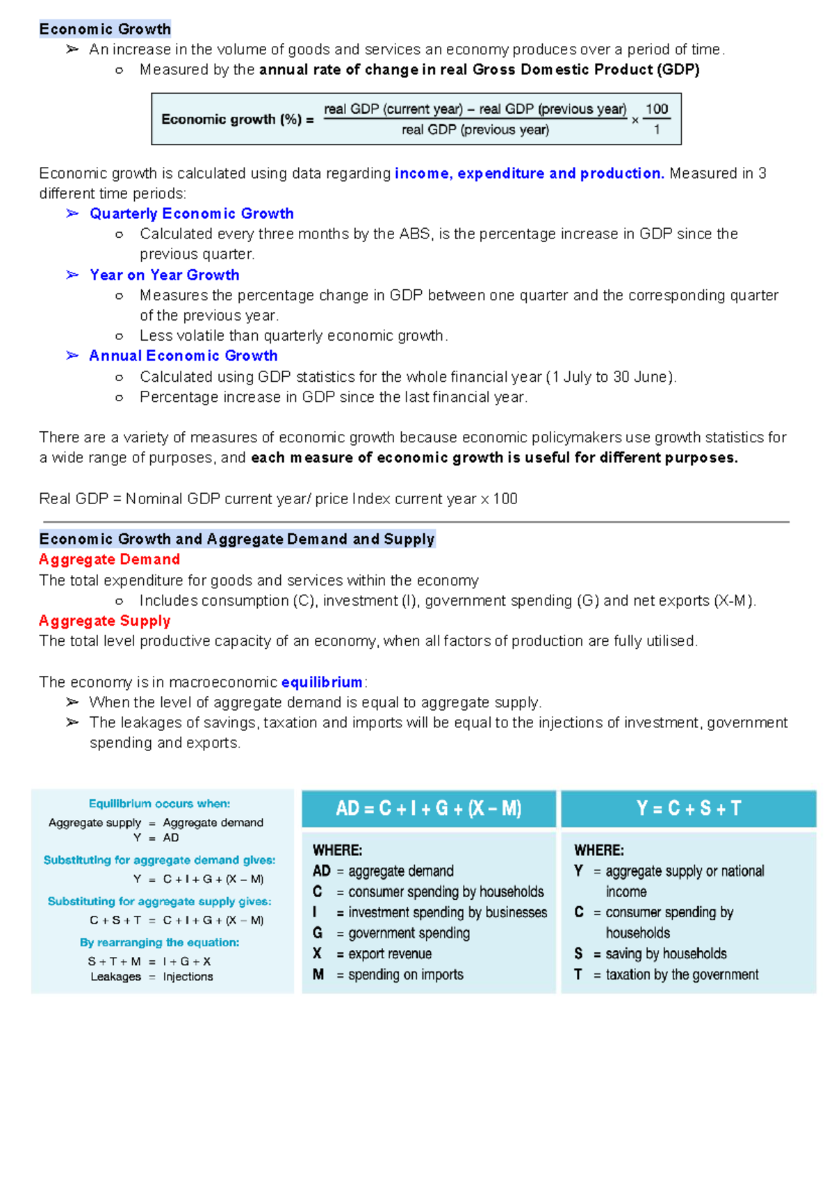 HSC Economics Topic 3 - Economic Issues Notes - Economic Growth An ...