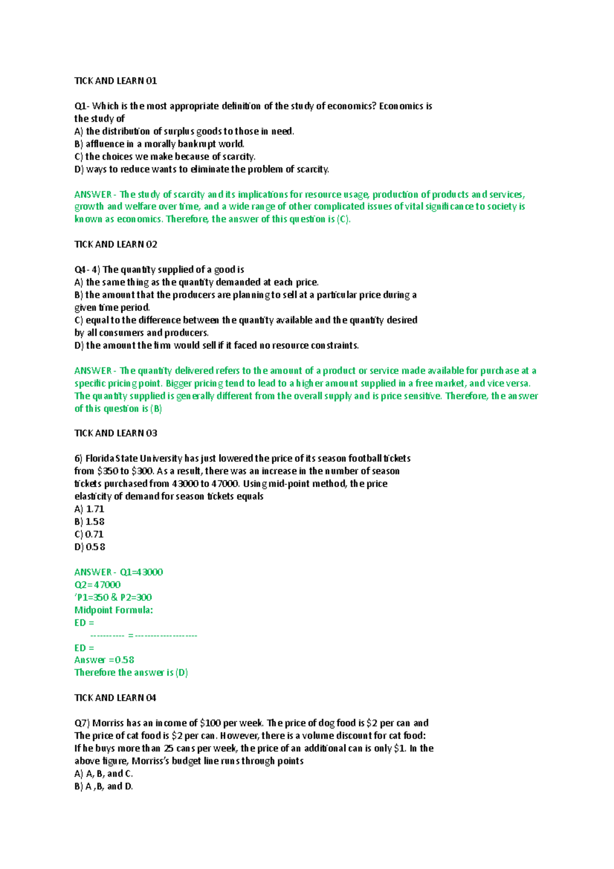 TICK & Learn - TICK AND LEARN 01 Q1- Which is the most appropriate ...