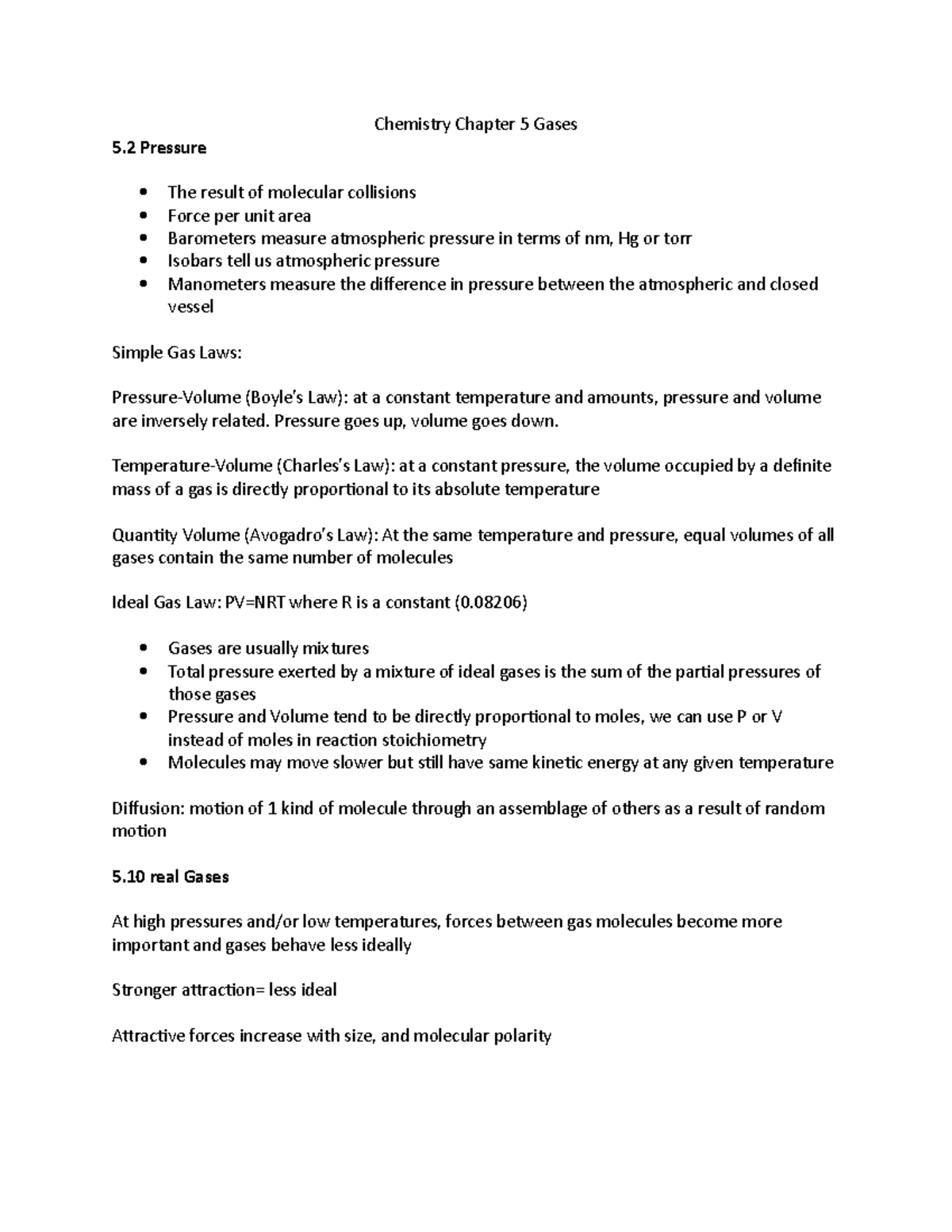Chemistry Chapter 5 Gases Chemistry Chapter 5 Gases 5 Pressure The