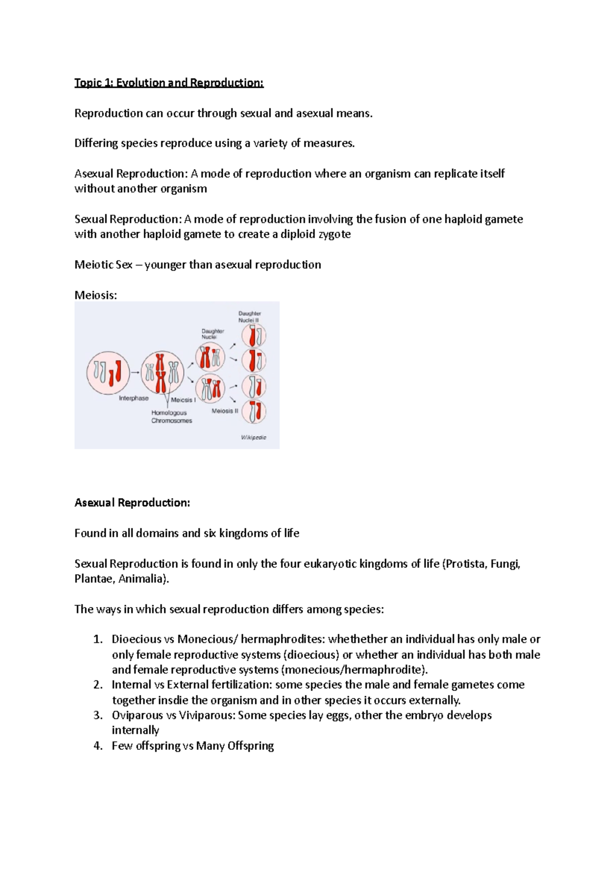 Life Complexity Notes - Topic 1: Evolution and Reproduction ...