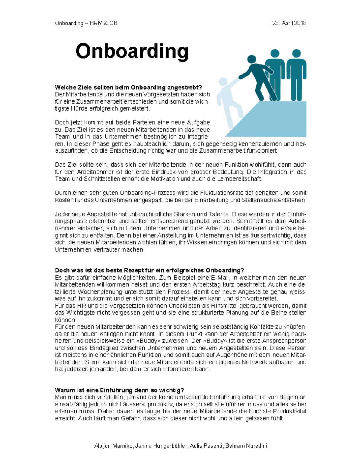 Onboarding Handout - Onboarding – HRM & OB 23. April 2018 Onboarding ...