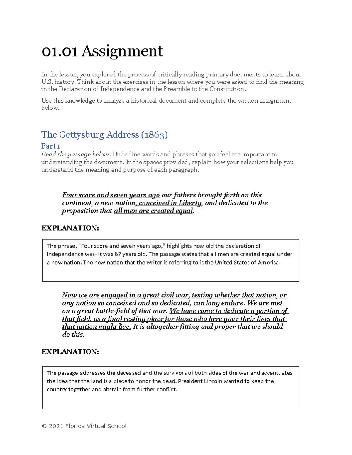 FLVS US history 1.01 assignment template - 01 Assignment In the lesson, you explored the process ...
