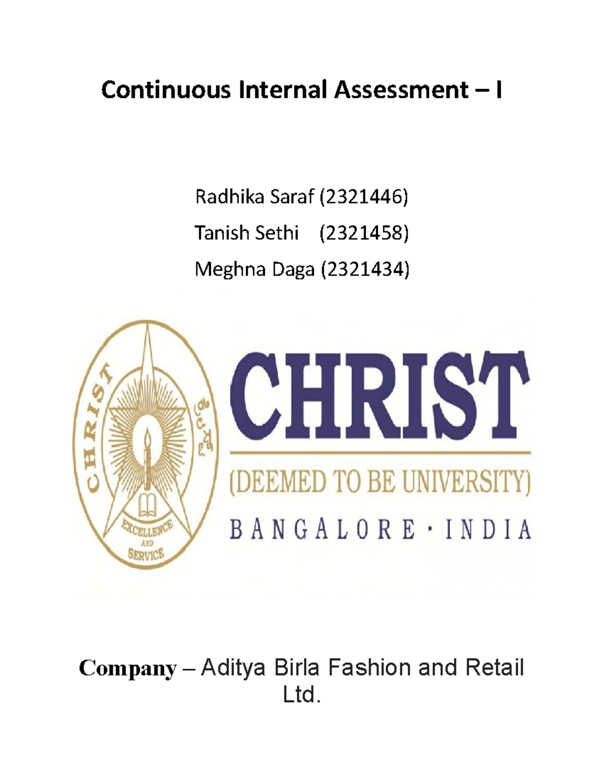 ACC CIA 1 - Accounts CIA - Continuous Internal Assessment – I Radhika ...