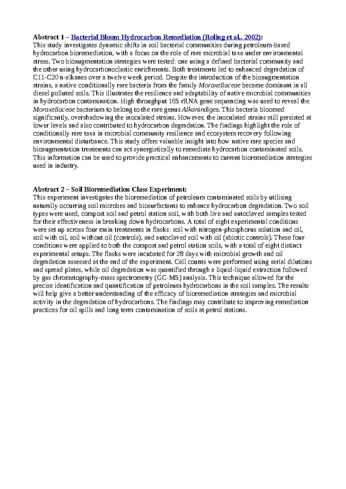 Abstracts - from abstract assignment - Abstract 1 – Bacterial Bloom ...