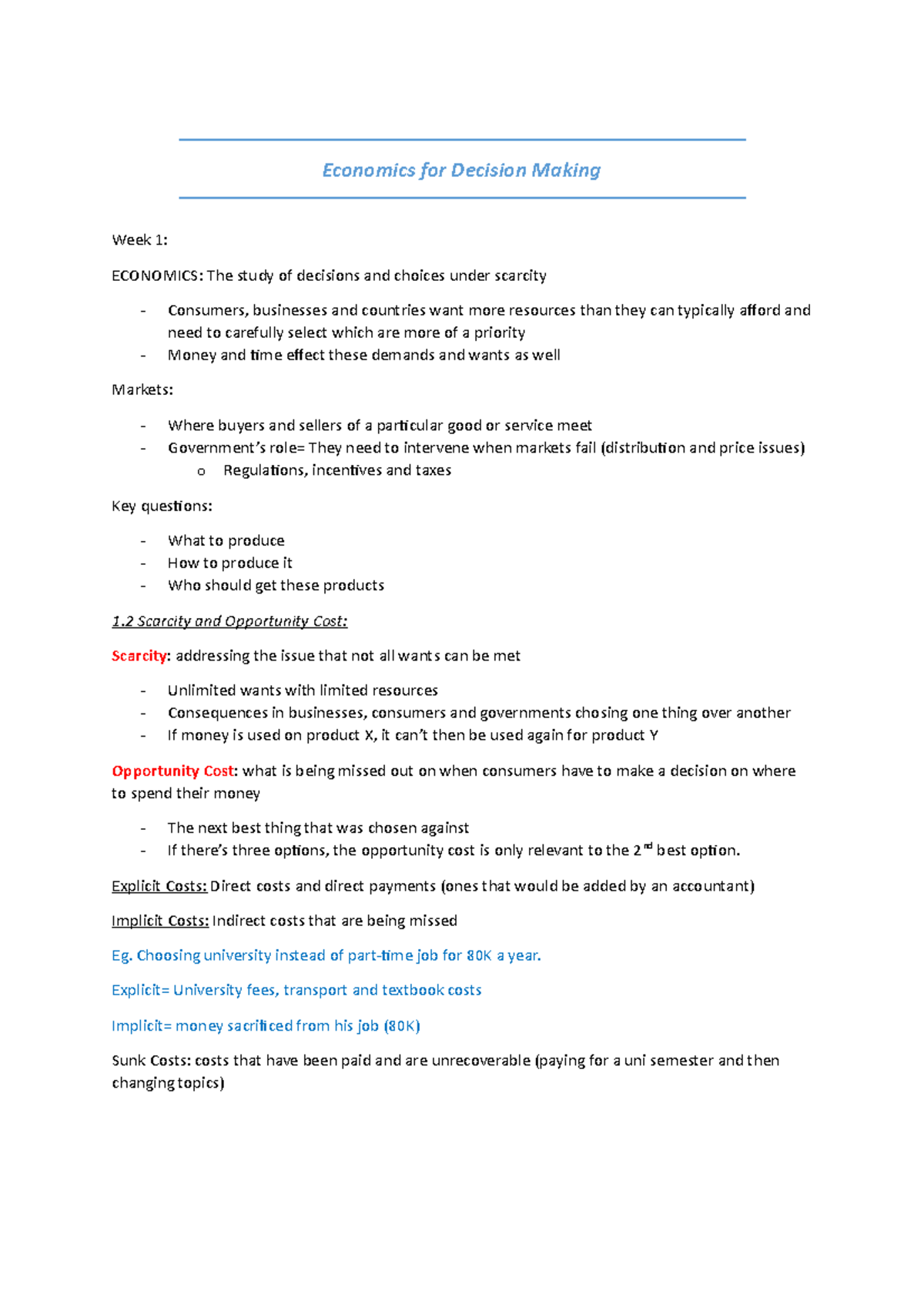 Economics for Decision Making - BUSS1040 - USyd - Studocu