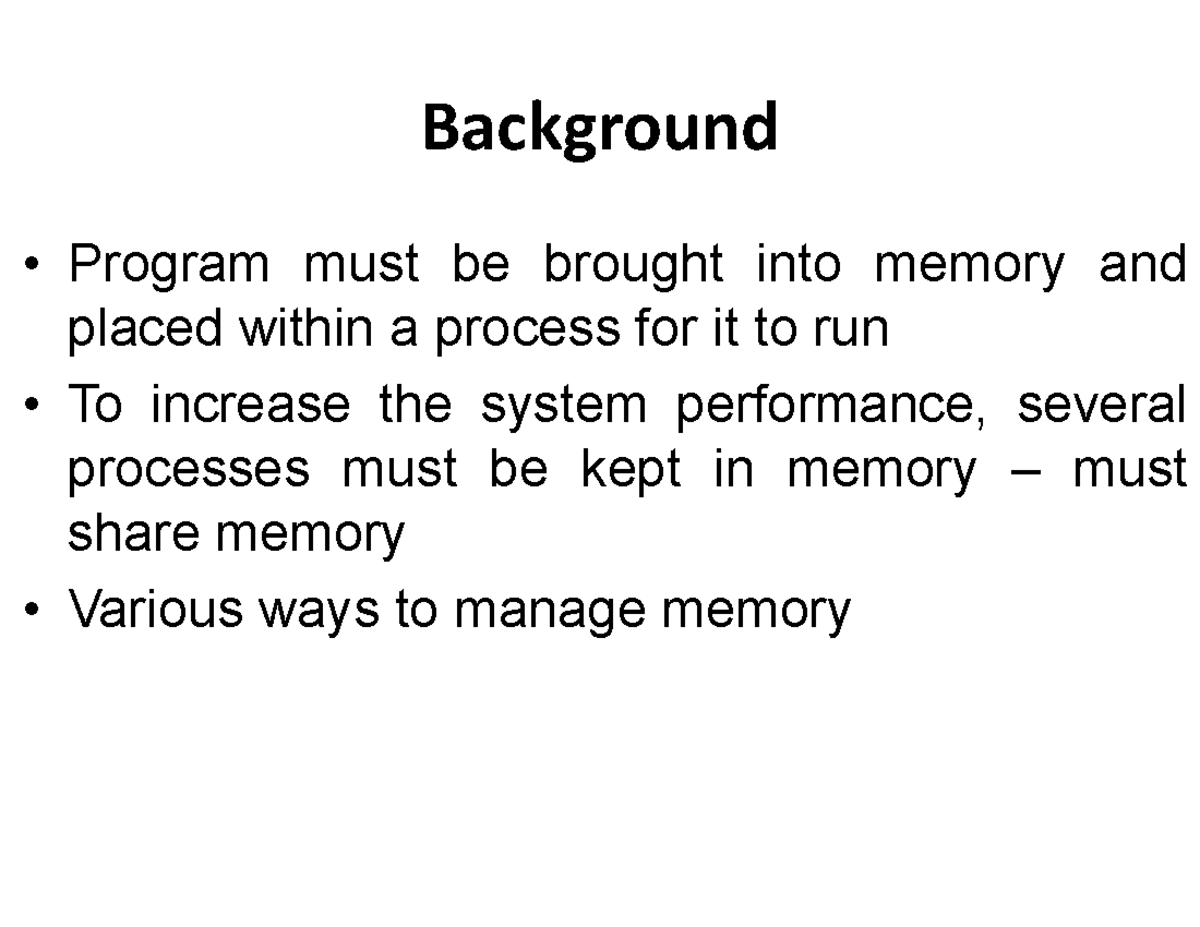 Mem management - 1 - Computer Organization and Design - Background ...