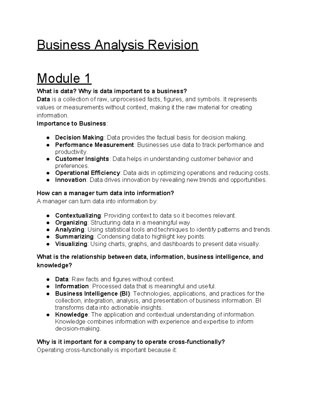 Bussiness Analysis Revision - Business Analysis Revision Module 1 What ...