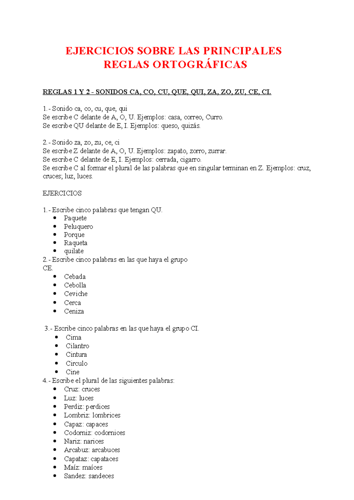 Ejercicios sobre reglas-ortográficas - EJERCICIOS SOBRE LAS PRINCIPALES ...