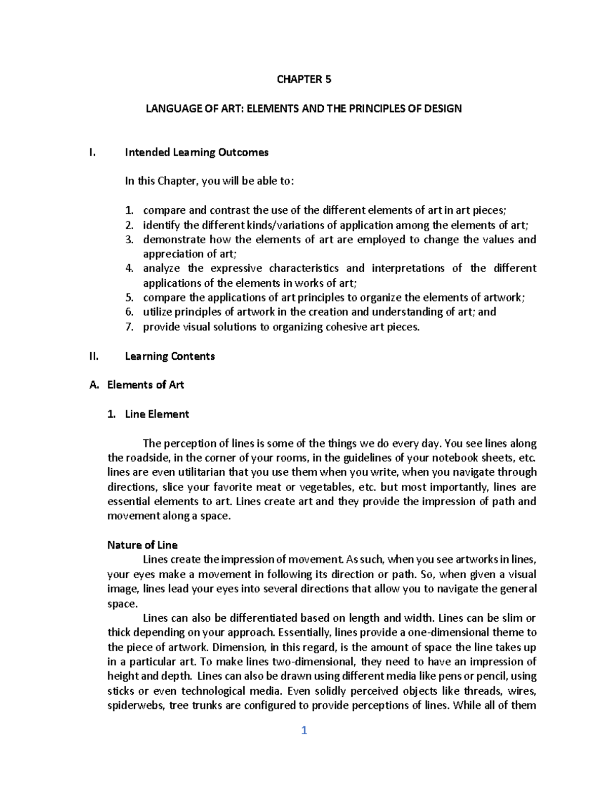 Chapter 5 PART 1 202204242336 - CHAPTER 5 LANGUAGE OF ART: ELEMENTS AND THE PRINCIPLES OF DESIGN ...
