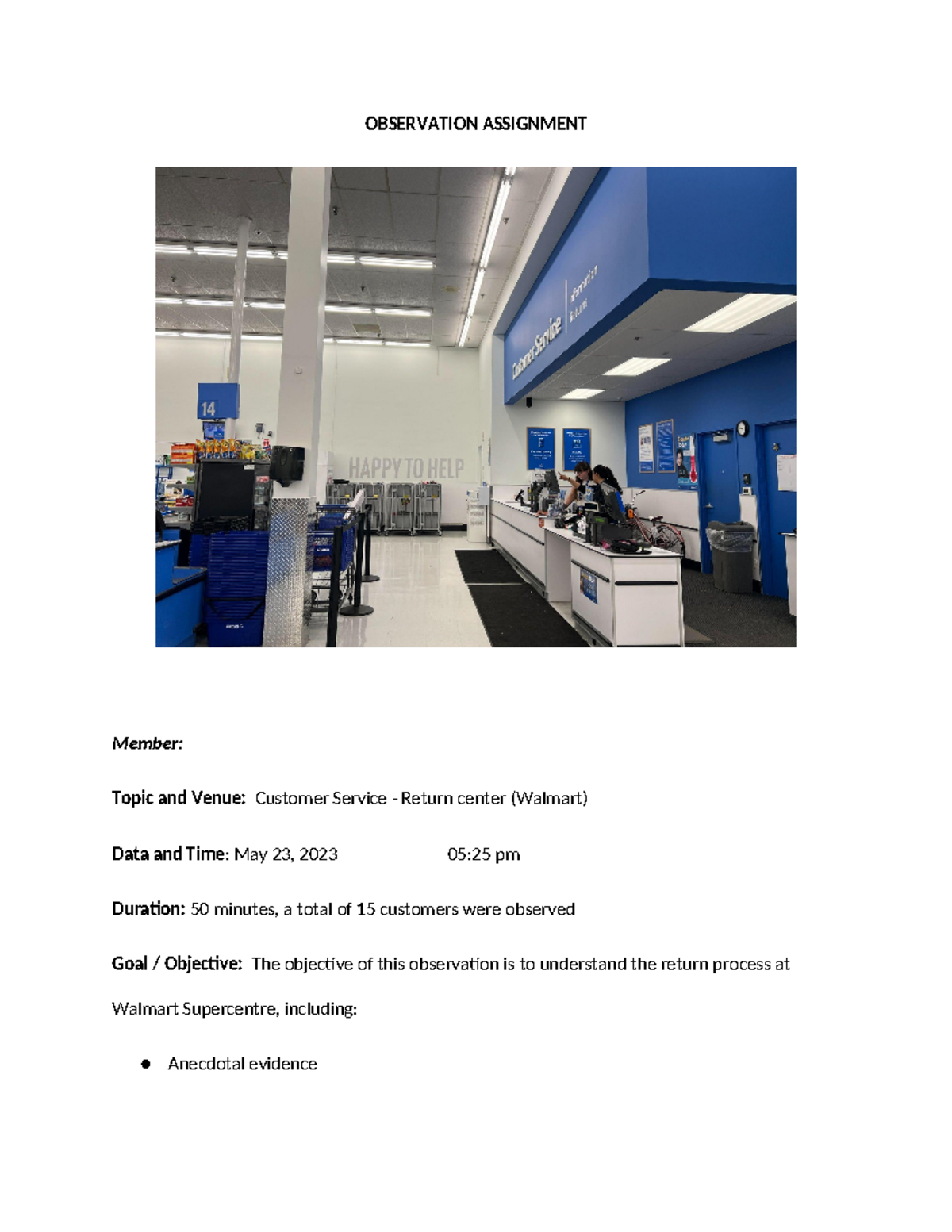 Observation Assignment 2023 - OBSERVATION ASSIGNMENT Member: Topic and ...