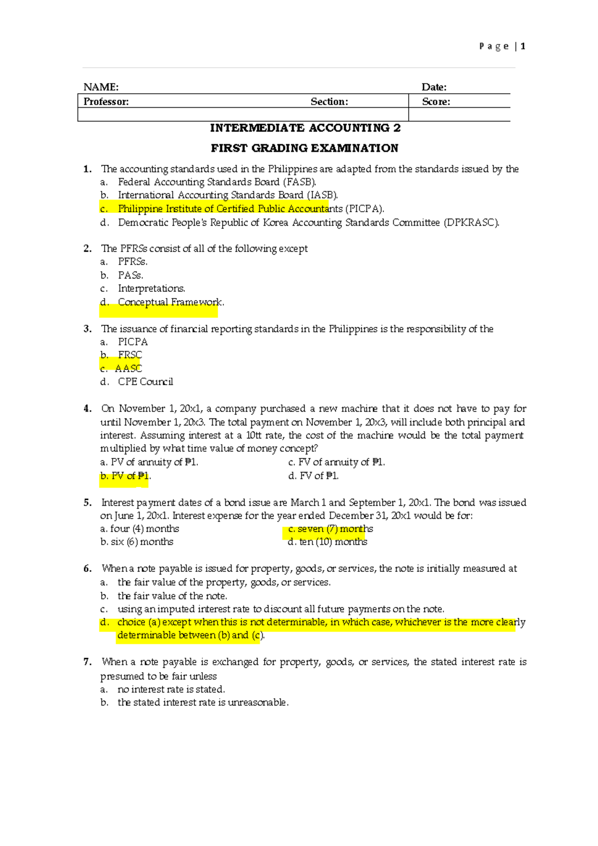 Downstudocu - Accounting Answer Keys - NAME: Date: Professor: Section ...