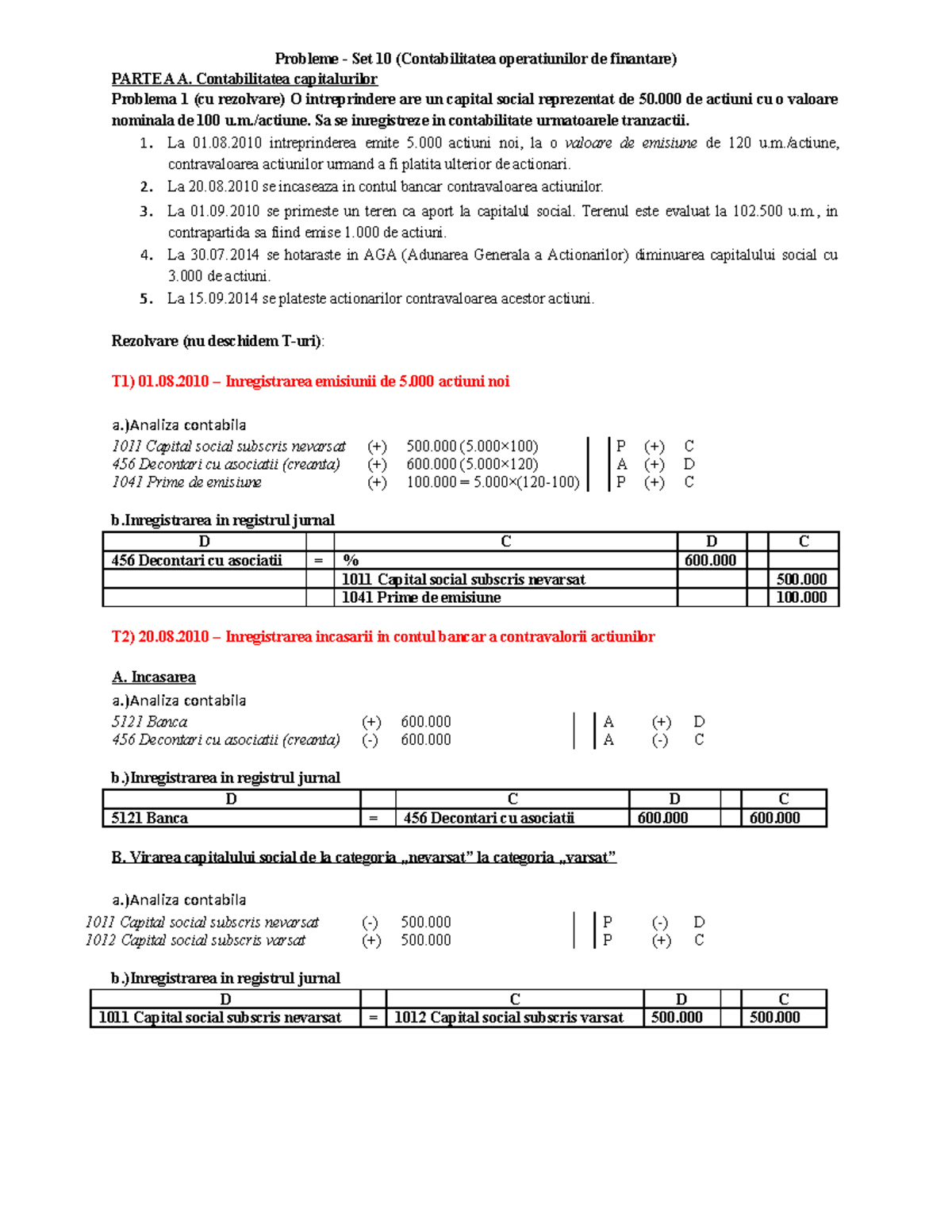 Contabilitate - Set 10 - Probleme - Set 10 (Contabilitatea ...