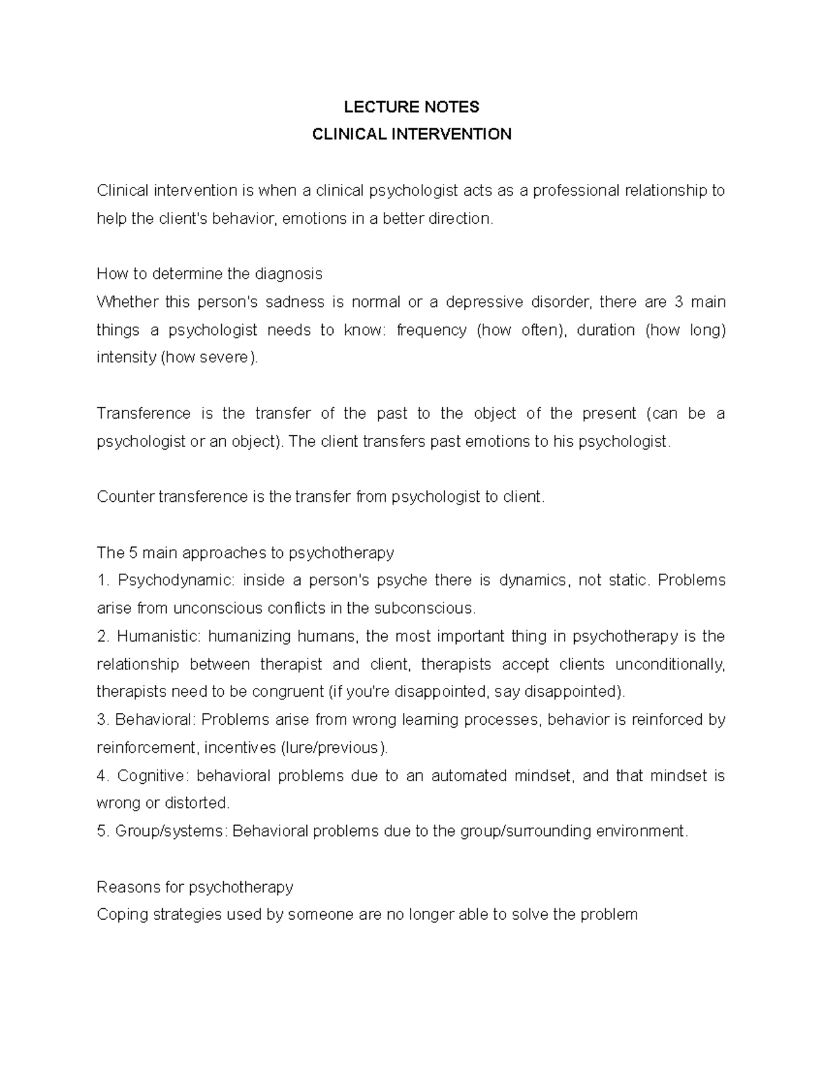 Lecture Notes Clinical Intervention - LECTURE NOTES CLINICAL ...