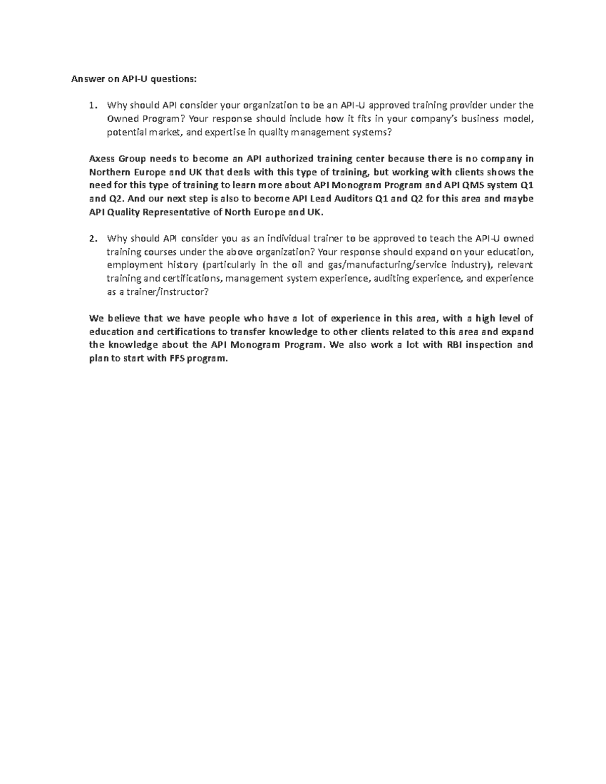 Answer on API-U questions - Answer on API-U questions: Why should API ...