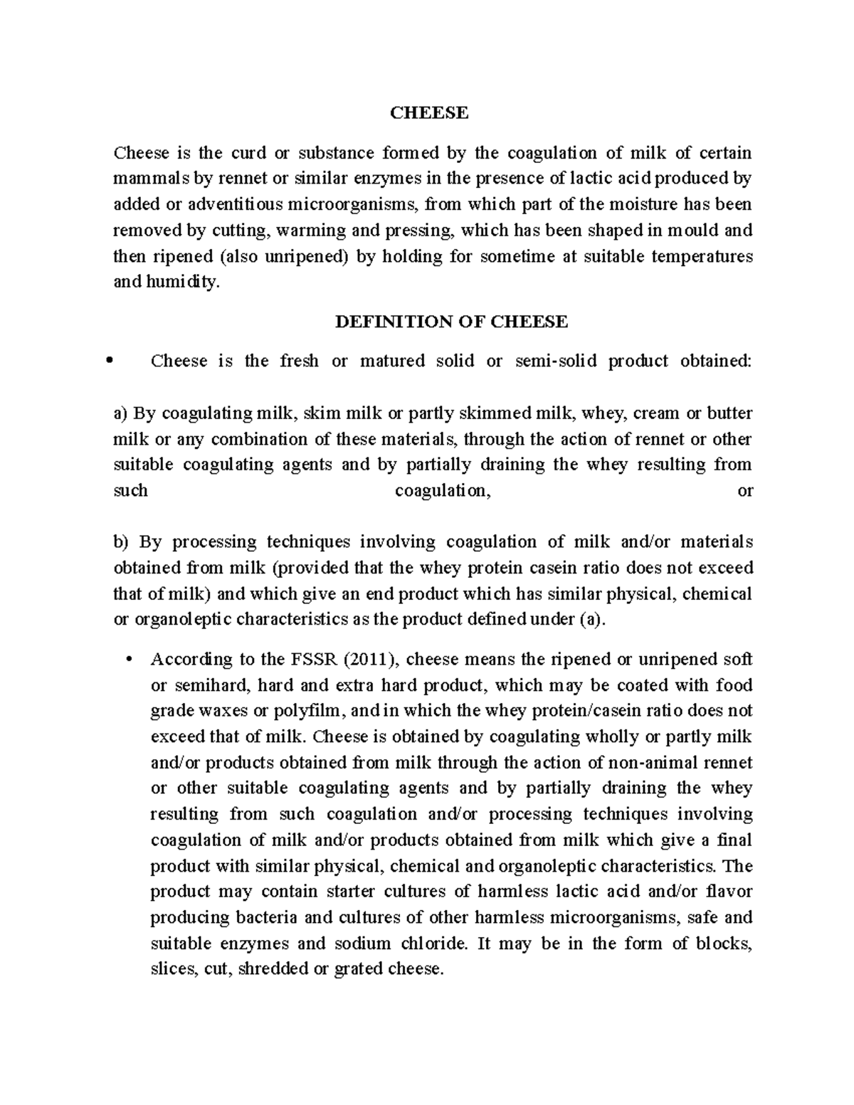 Definition and classification of cheese - CHEESE Cheese is the curd or ...