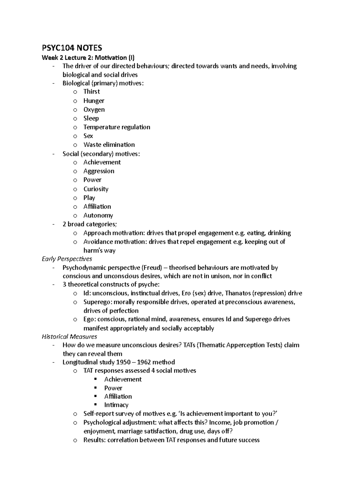 PSYU104 Introduction psychology Lecture Notes - PSYC104 NOTES Week 2 ...