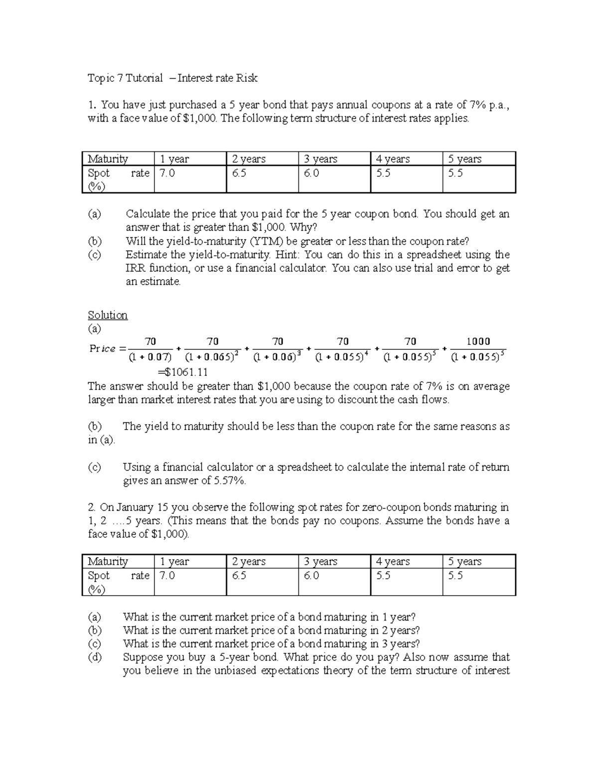Topic 7 Tutorial with Solutions with Answer - Financial Institution ...