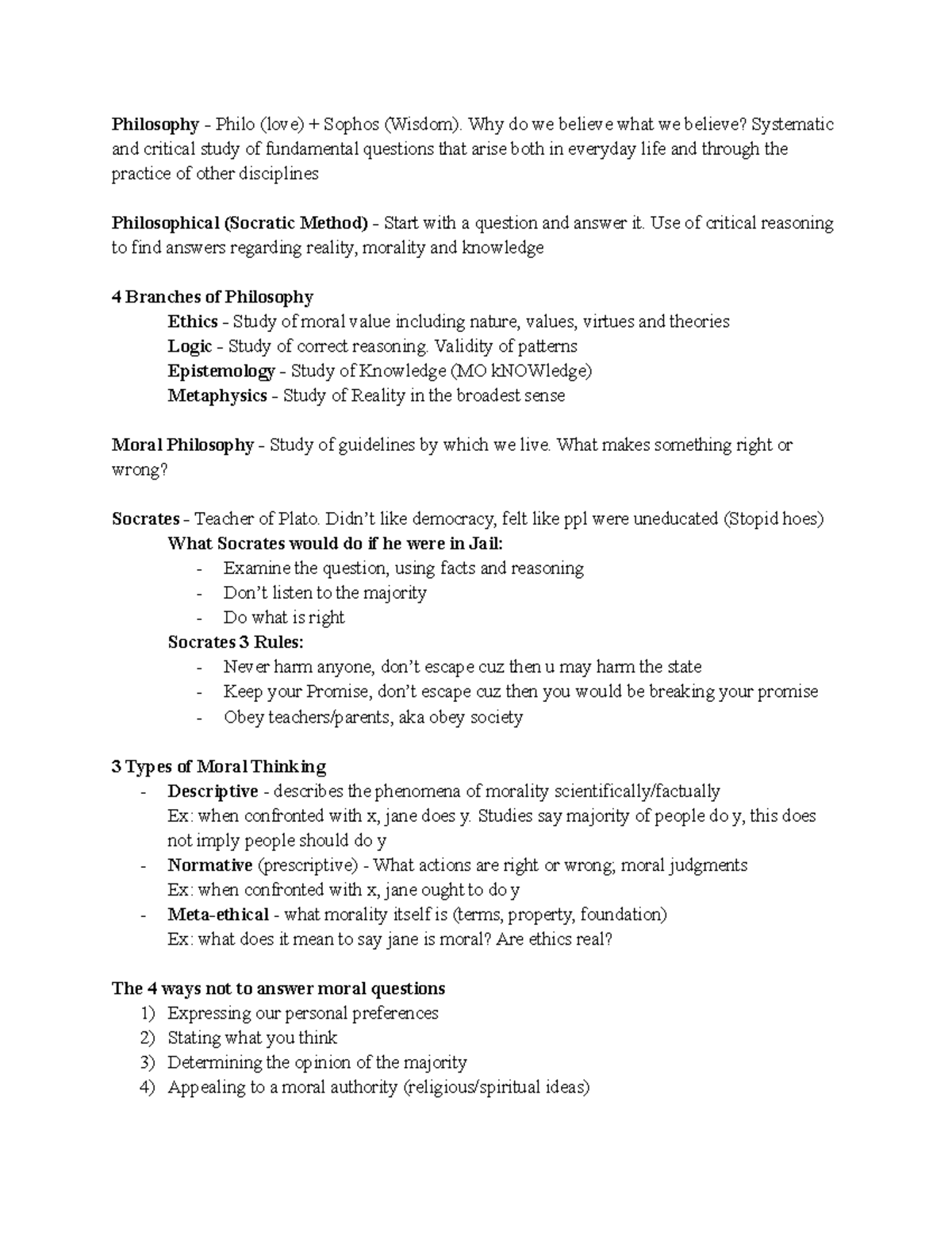 PHIL 101 Exam 1 Study Guide After - Philosophy - Philo (love) + Sophos ...