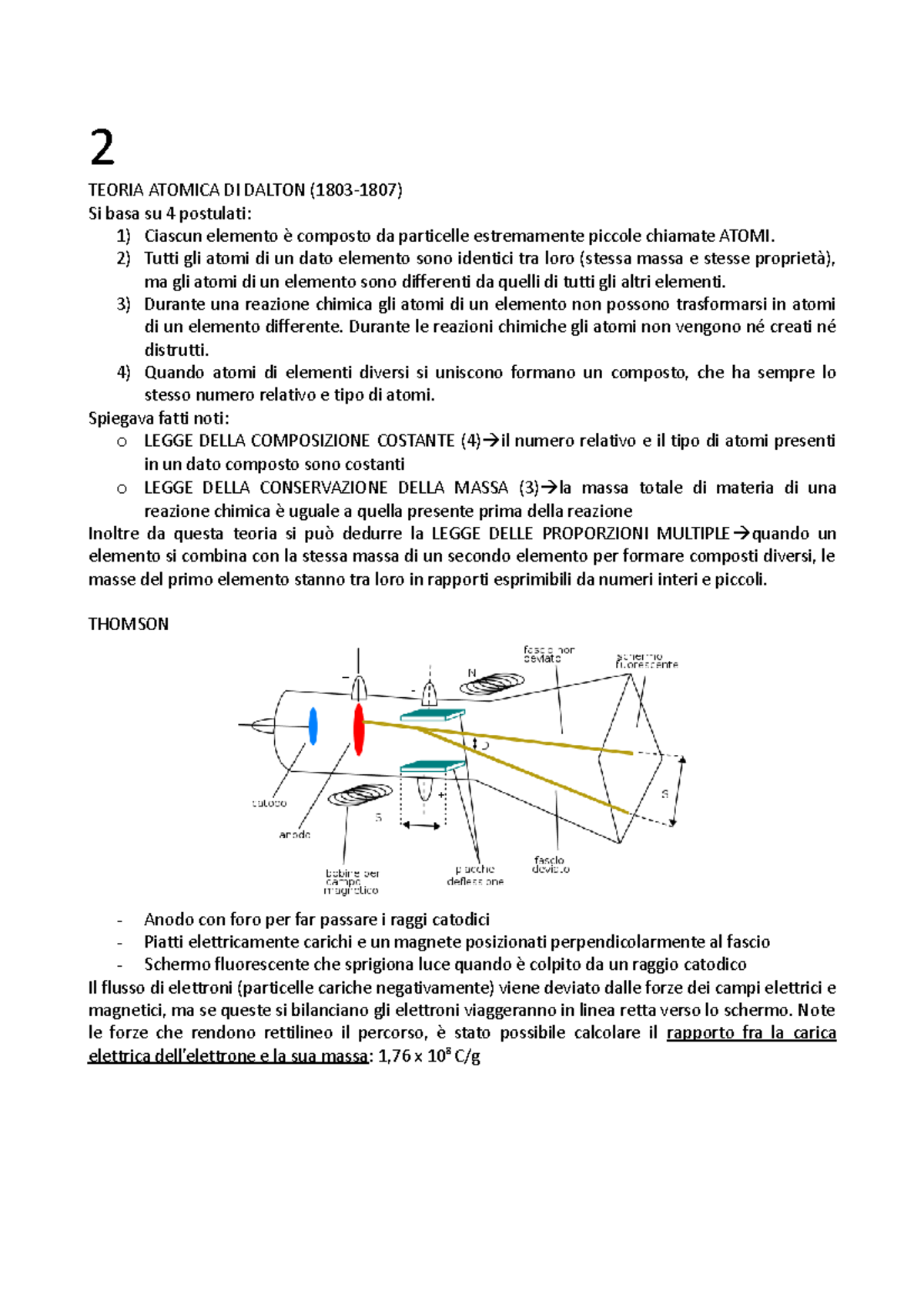 Schema Chimica CAP. 2 - 2 TEORIA ATOMICA DI DALTON (1803-1807) Si basa ...