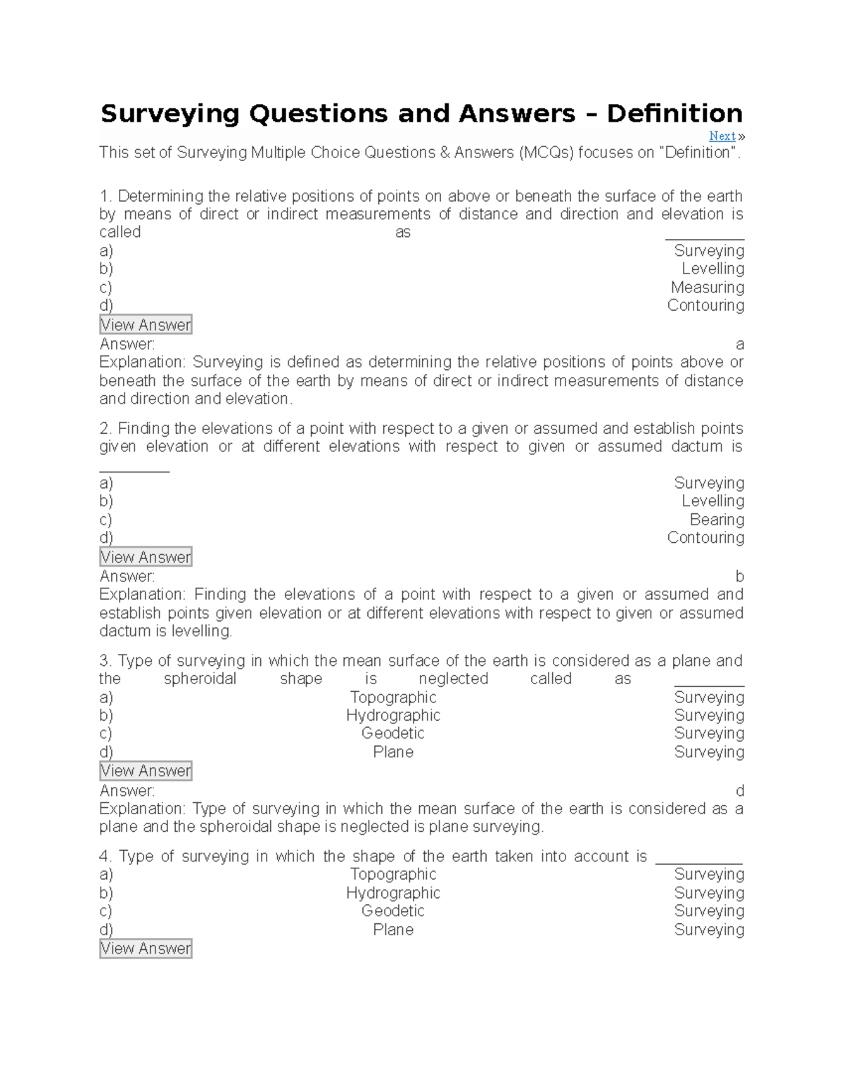 Surveying Questions and Answers - Determining the relative positions of ...