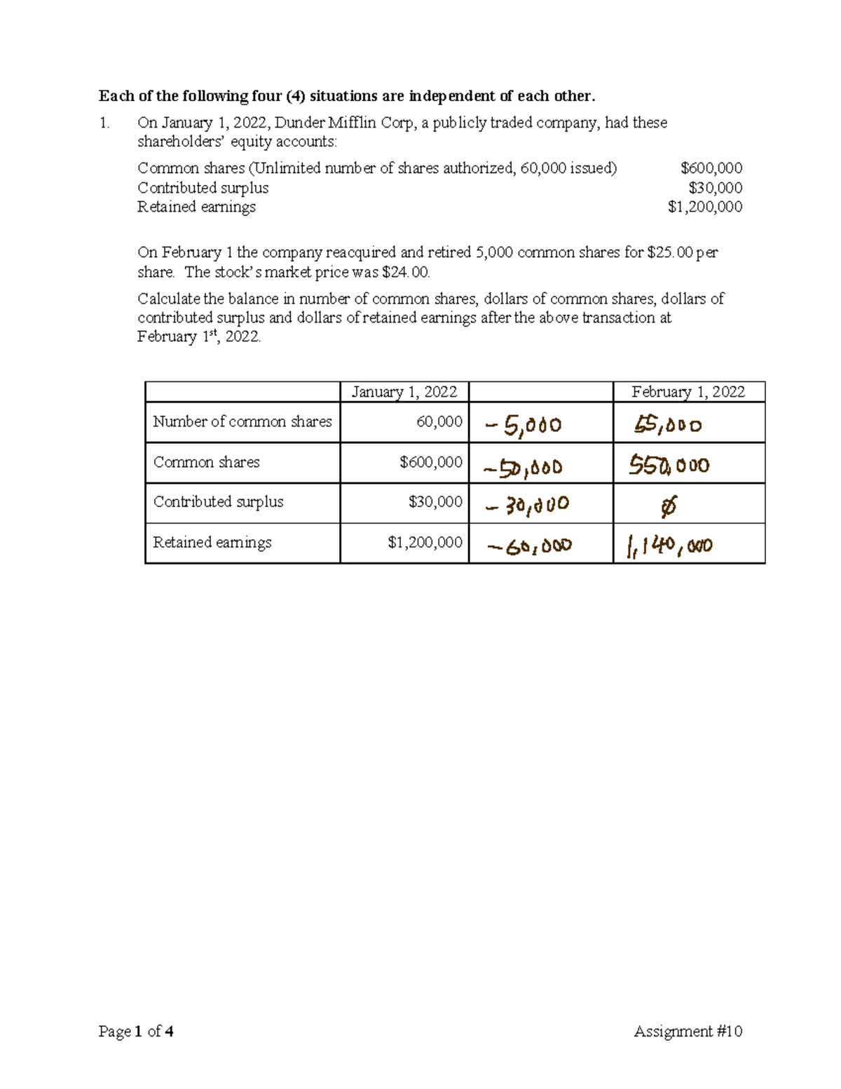 10 Fall 2022 Assignment 10 Each Of The Following Four 4 Situations Are Independent Of Each