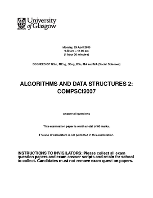Algorithms and Data Structures Bullet Pointed Key Concepts 2019 2020 - Algorithm A well-defined ...