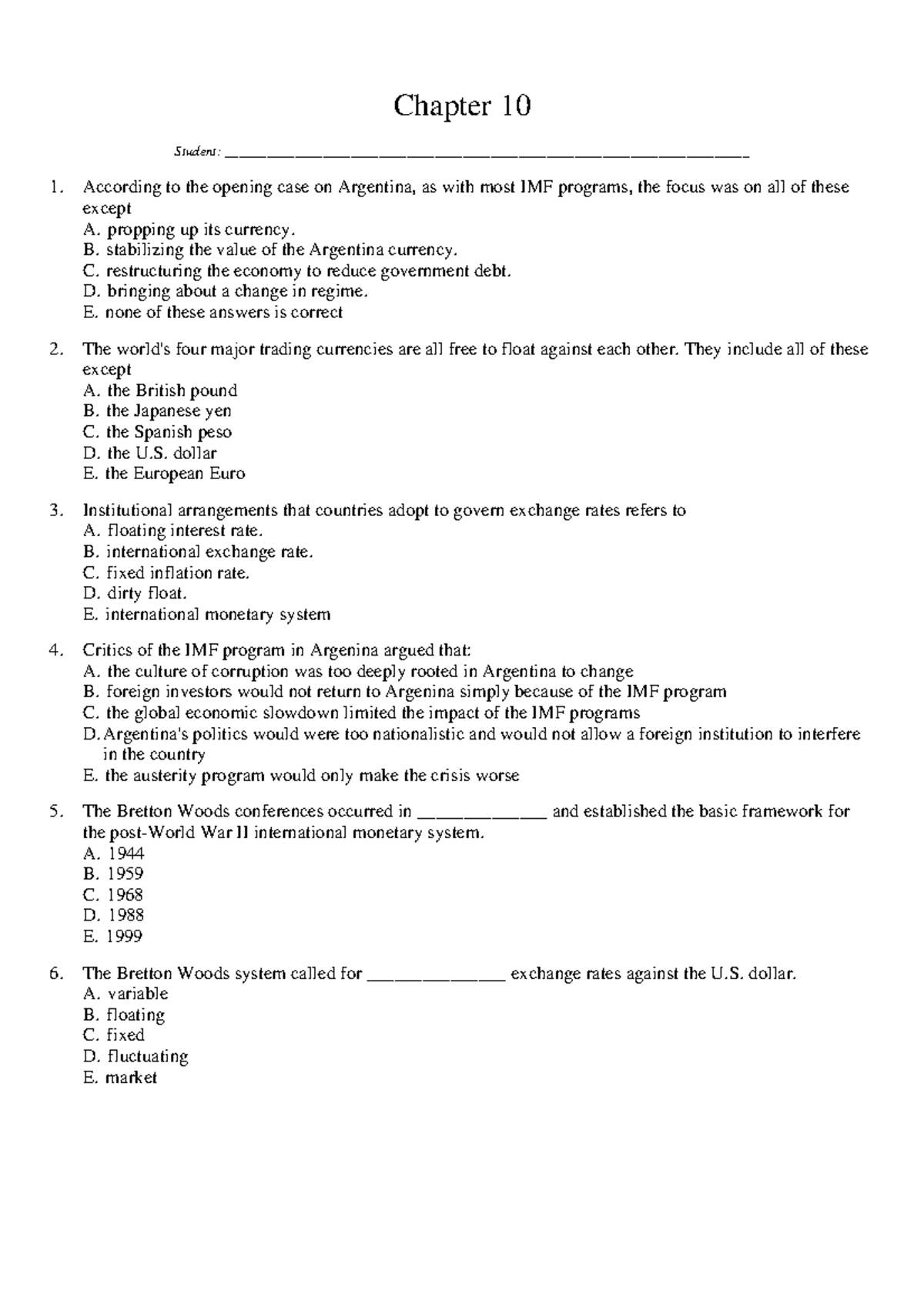 Chapter 10 - Practice questions - Chapter 10 Student: - Studocu