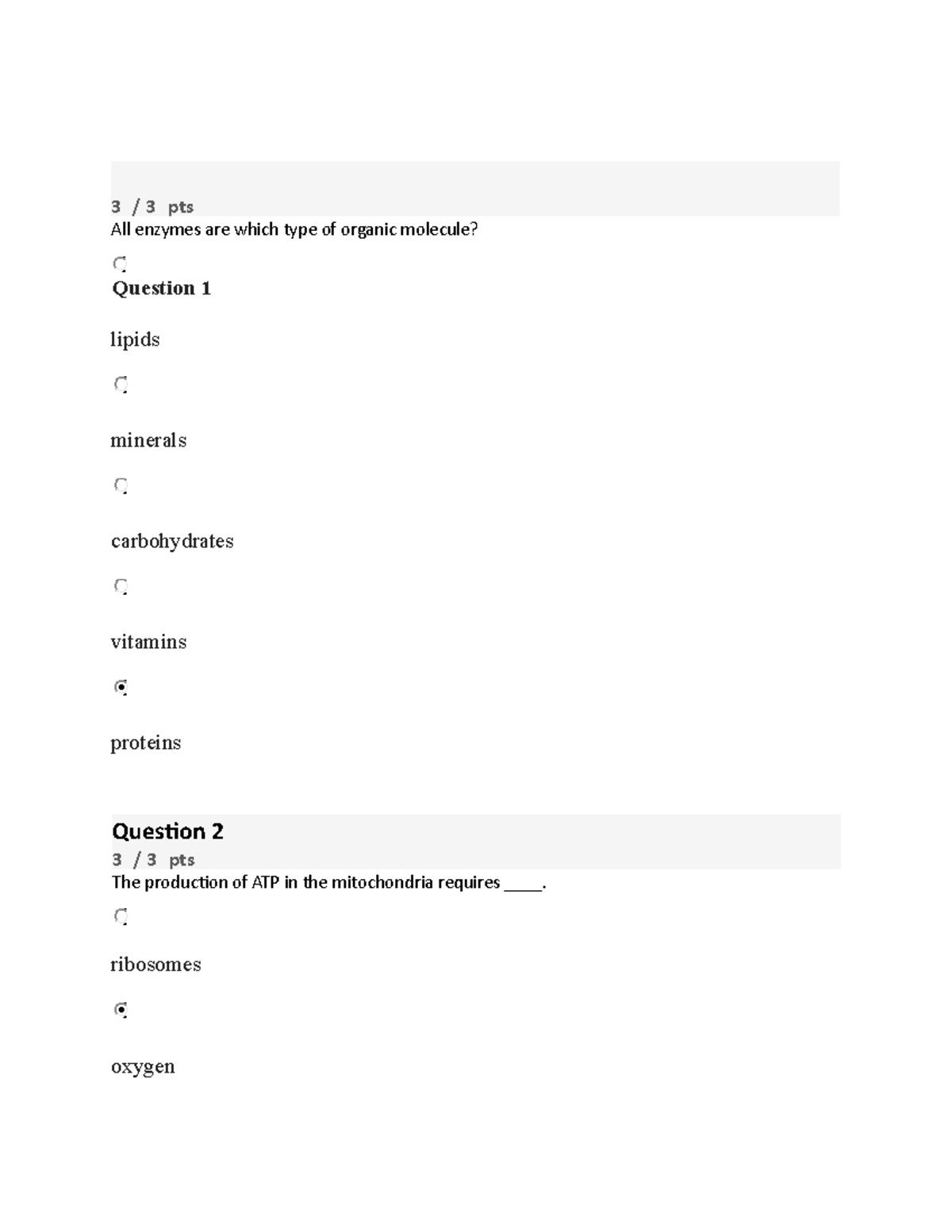 BIOL102 Quiz organization of the life - Question 1 lipids minerals ...