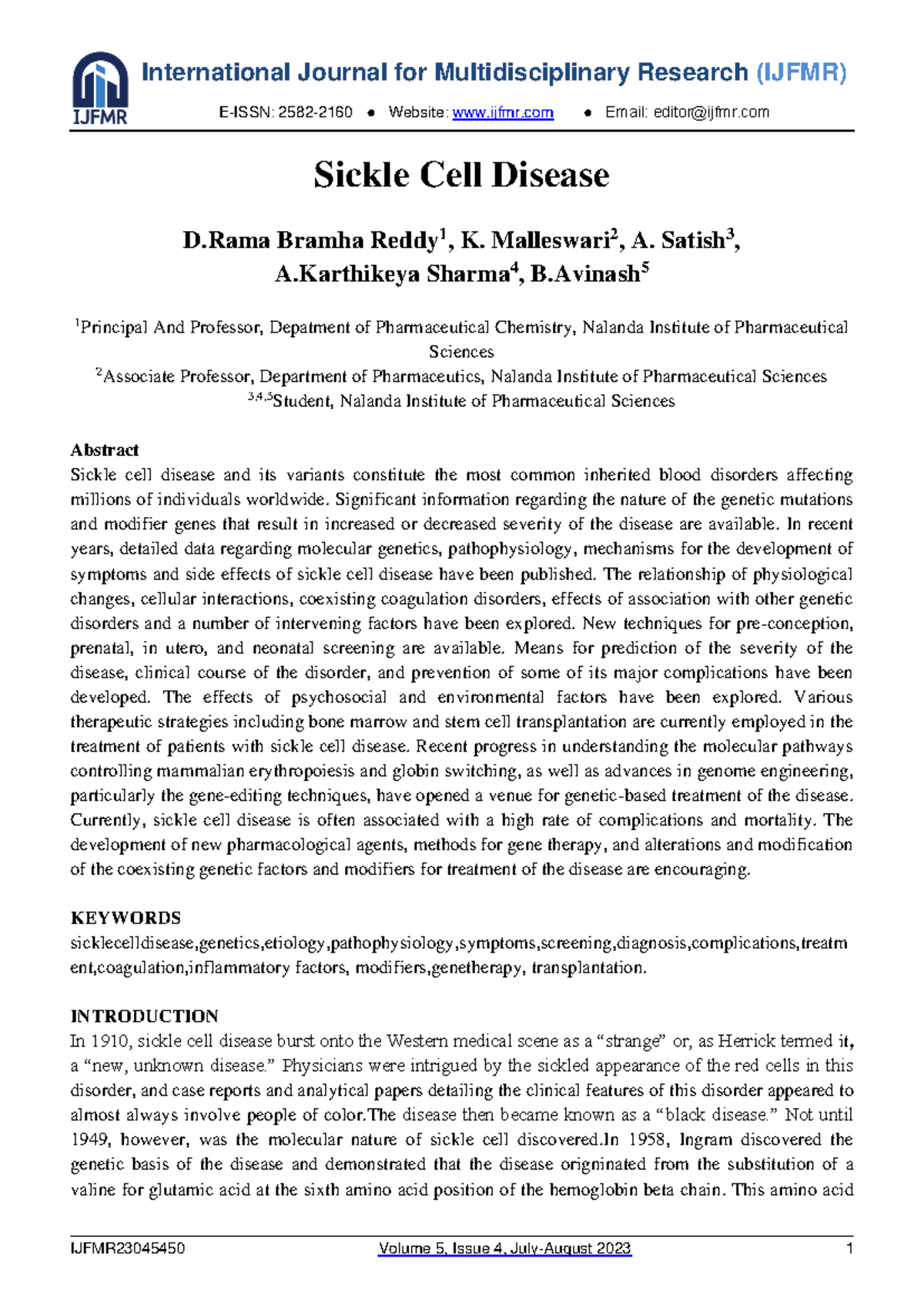 Sickle cell disease an review article - E-ISSN: 2582- 2160 Website ...