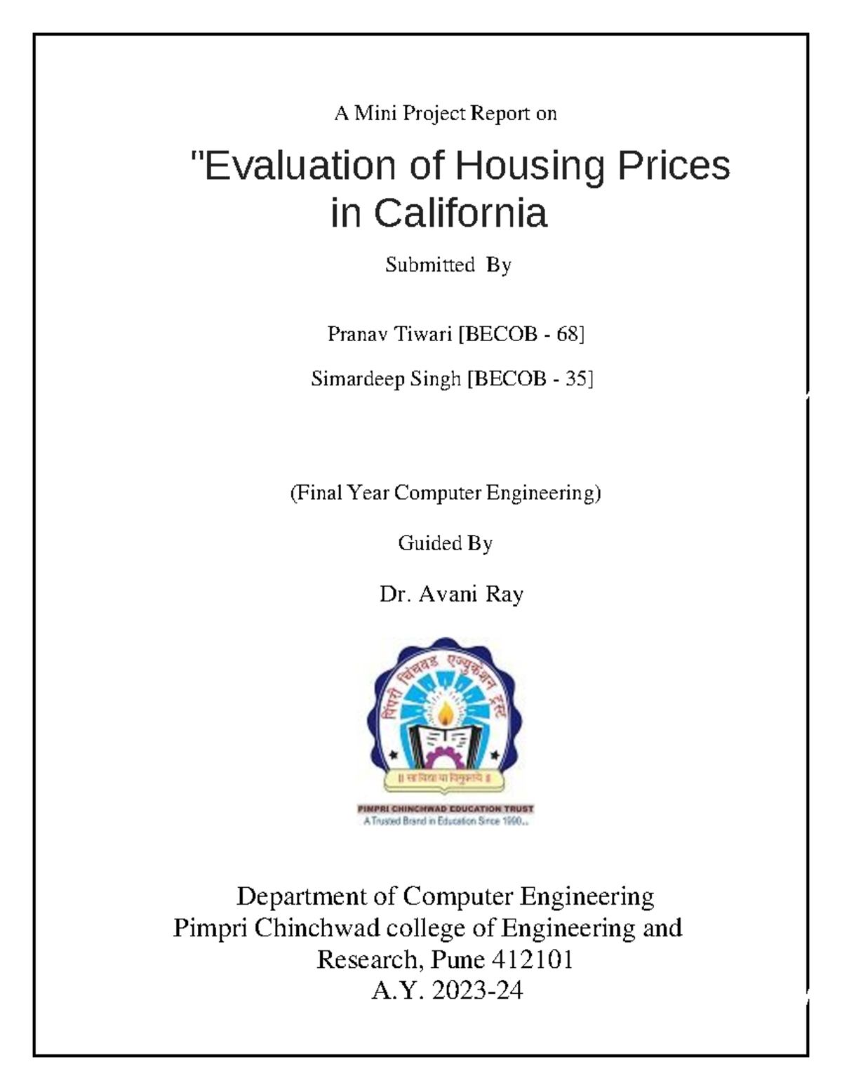 BI Mini Project - A Mini Project Report on Submitted By (Final Year Computer Engineering) Guided ...