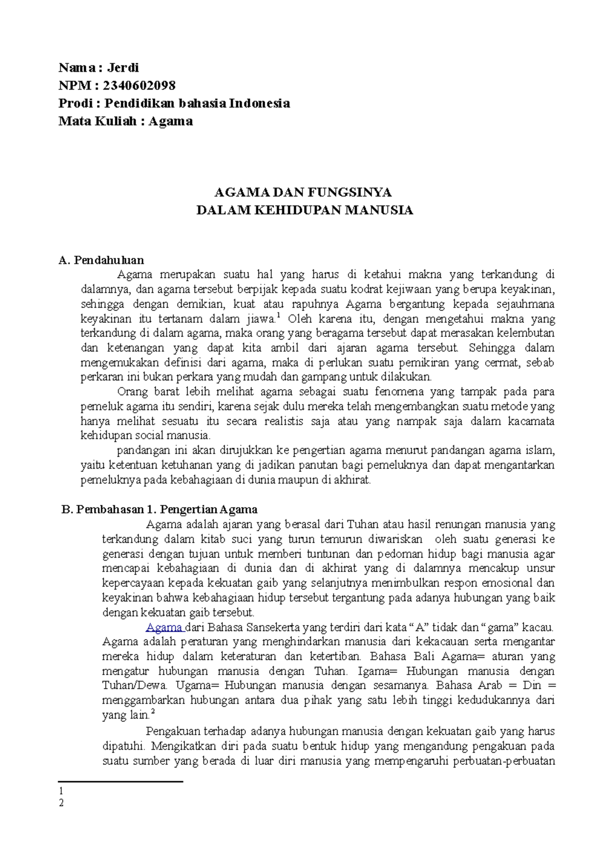 Makalah agama Jerdi - Nama : Jerdi NPM : 2340602098 Prodi : Pendidikan ...