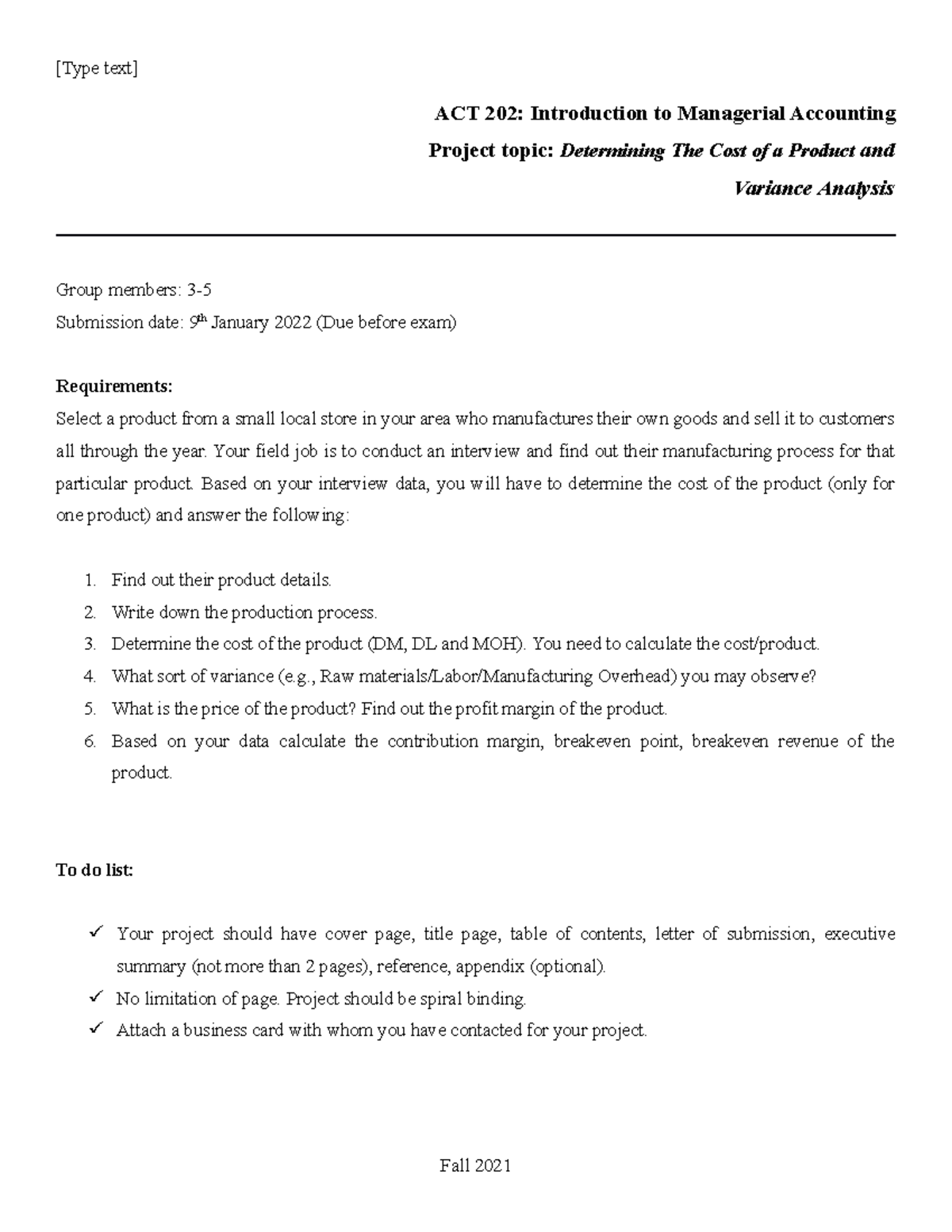 ACT 202 Project-1question - [Type text] ACT 202: Introduction to ...