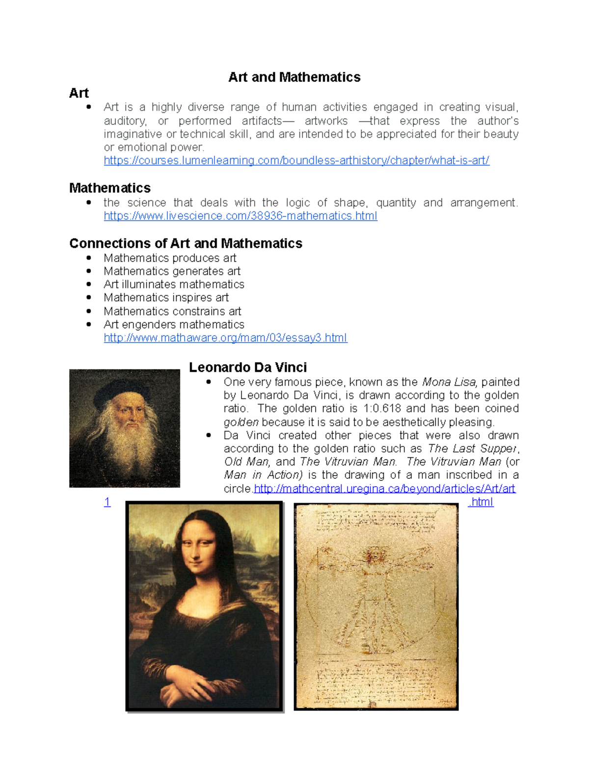 Art and Mathematics - zzz - Art and Mathematics Art Art is a highly ...