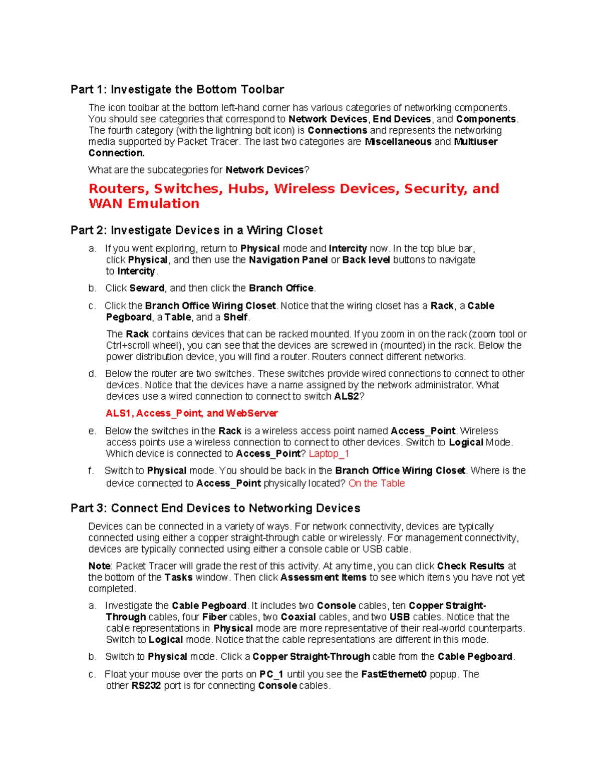 1.0.5 Packet Tracer - Logical and Physical Mode Exploration - Part 1: Investigate the Bottom ...