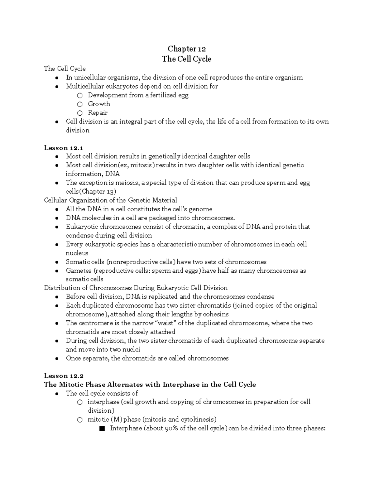 Ch. 12: The Cell Cycle - Chapter 12 The Cell Cycle The Cell Cycle In ...