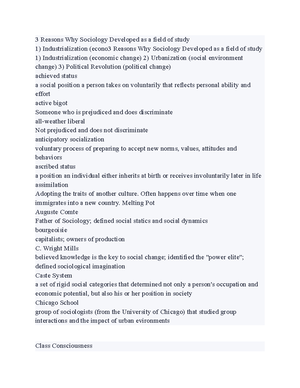 Sociology Exam 1 - exam 1 answers - Sociology the scientific study of ...