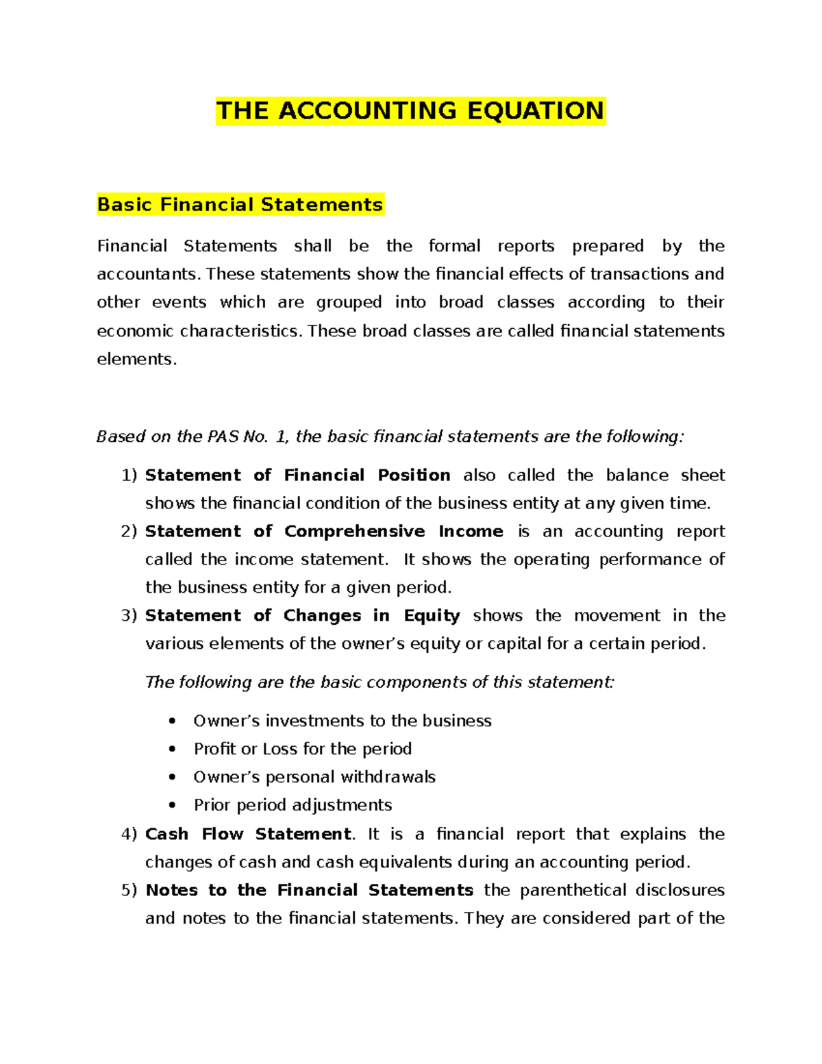Module 3 THE Accounting Equation - THE ACCOUNTING EQUATION Basic ...